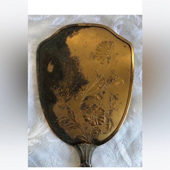 Bath | Vintage Handheld Tarnished Mirror Gemlite Gold Toned Comb Art ...